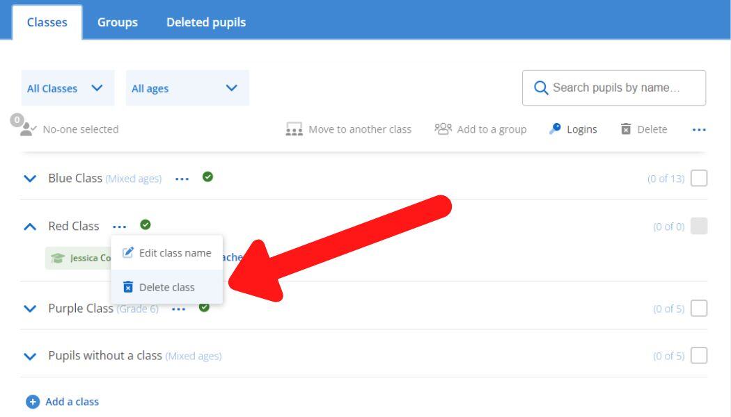 How to delete a class and remove students from your school.